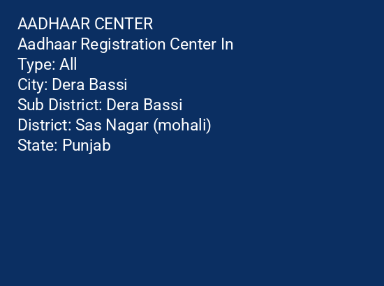 All Aadhaar Card Enrolment, Correction and Update Center in Dera Bassi ...
