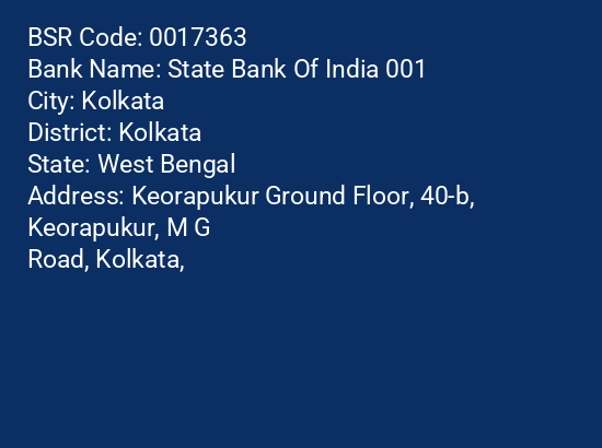 BSR Code 0017363 of State Bank Of India 001 in Kolkata City Kolkata ...