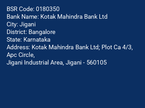 BSR Code 0180350 of Kotak Mahindra Bank Ltd in Bangalore District ...