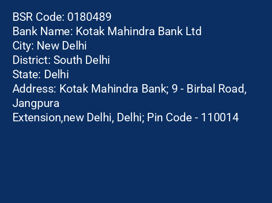 BSR Code 0180489 of Kotak Mahindra Bank Ltd in New Delhi City South ...