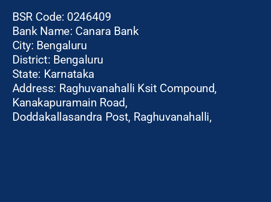 BSR Code 0246409 of Canara Bank in Bengaluru District, Karnataka ...