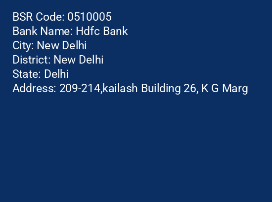 Hdfc Bank BSR Code 0510005 New Delhi Branch New Delhi