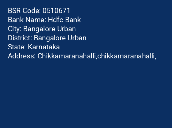 BSR Code 0510671 of Hdfc Bank in Bangalore Urban District, Karnataka ...