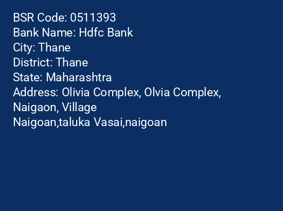 BSR Code 0511393 of Hdfc Bank in Thane City Thane District, Maharashtra