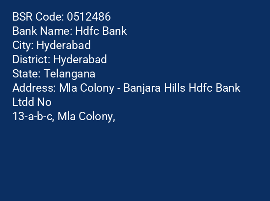 BSR Code 0512486 of Hdfc Bank in Hyderabad District, Telangana ...