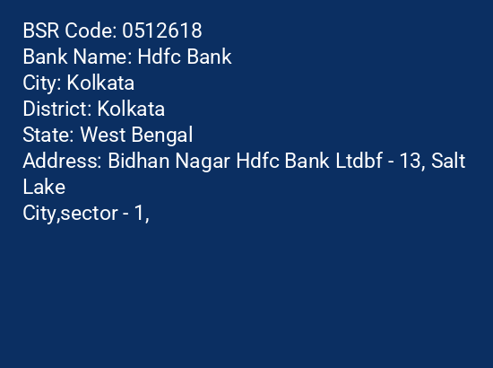 BSR Code 0512618 of Hdfc Bank in Kolkata District, West Bengal ...