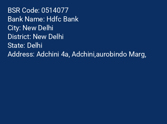 BSR Code 0514077 of Hdfc Bank in New Delhi District, Delhi ...