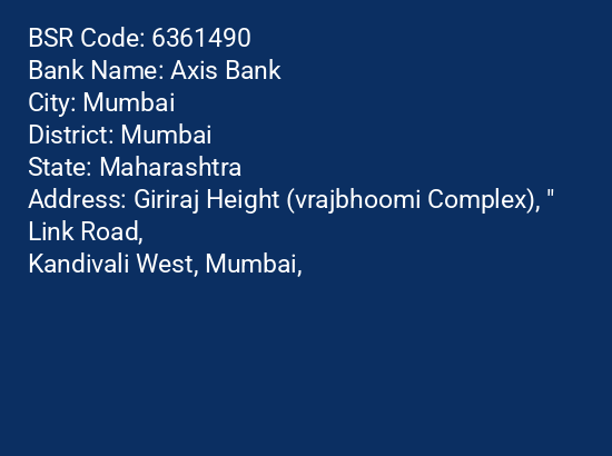 BSR Code 6361490 of Axis Bank in Mumbai District, Maharashtra ...