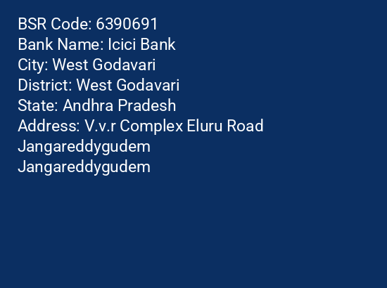 BSR Code 6390691 of Icici Bank in West Godavari City West Godavari ...