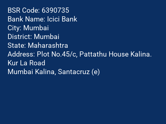 BSR Code 6390735 of Icici Bank in Mumbai District, Maharashtra ...
