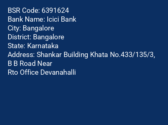 BSR Code 6391624 of Icici Bank in Bangalore City Bangalore District ...
