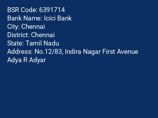 BSR Code 6391714 of Icici Bank in Chennai District, Tamil Nadu ...