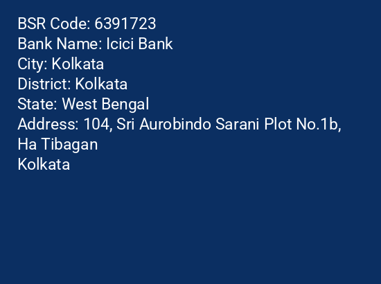 BSR Code 6391723 of Icici Bank in Kolkata City Kolkata District, West ...