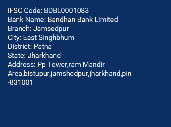 Bandhan Bank Limited Jamsedpur Branch, Branch Code 001083 & IFSC Code ...