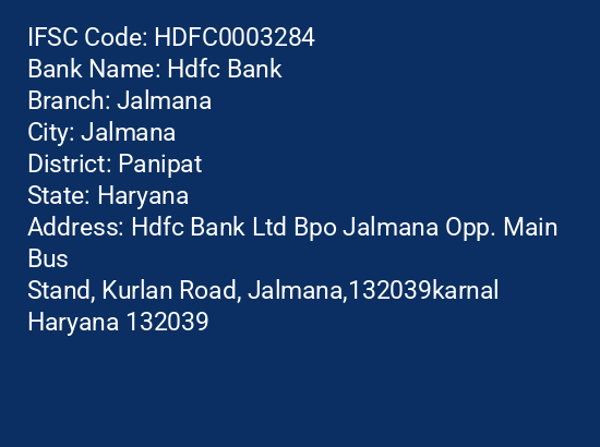 Hdfc Bank Jalmana Branch, Branch Code 003284 & IFSC Code HDFC0003284