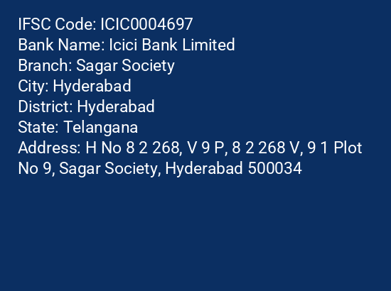 Icici Bank Limited Sagar Society Branch locator, Branch Code 004697 ...