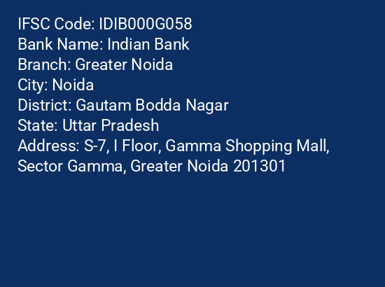 Indian Bank Greater Noida Branch, Branch Code 00G058 & IFSC Code ...