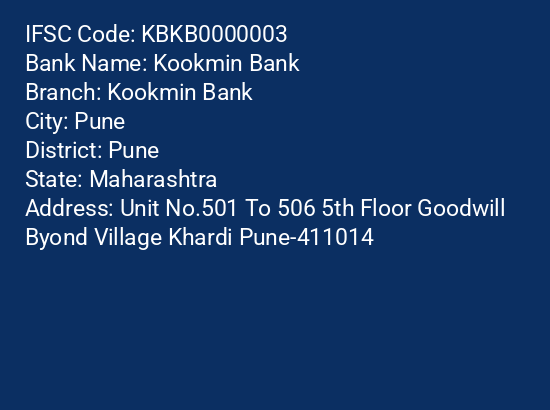 Kookmin Bank Kookmin Bank Branch locator, Branch Code 000003 & IFSC ...