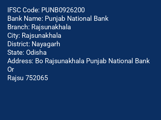 Punjab National Bank Rajsunakhala Branch, Branch Code 926200 & IFSC ...