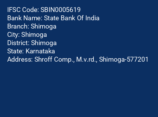 State Bank Of India Shimoga Branch locator, Branch Code 005619 & IFSC ...