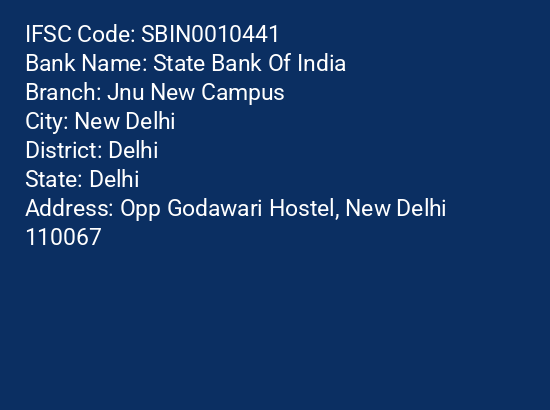 State Bank Of India Jnu New Campus Branch, Branch Code 010441 & IFSC ...