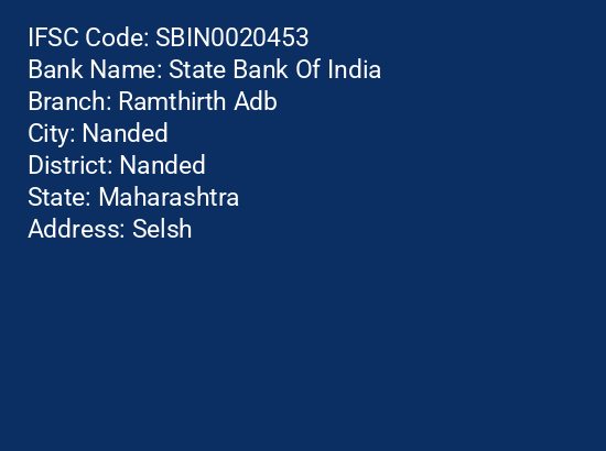 IFSC Code of State Bank Of India Ramthirth Adb - SBIN0020453
