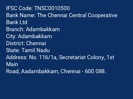IFSC Code TNSC0010500 The Chennai Central Cooperative Bank Ltd, New ...