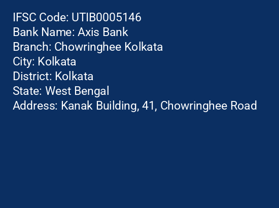 IFSC Code of Axis Bank Chowringhee Kolkata - UTIB0005146