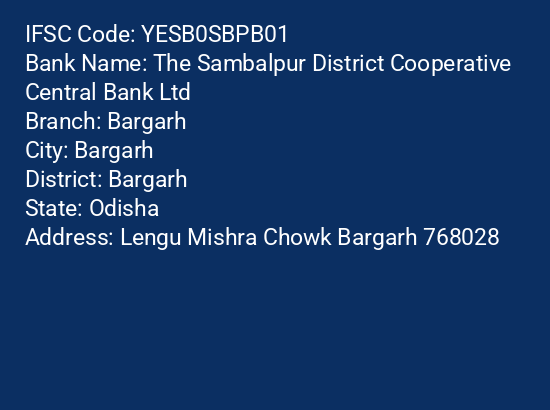 IFSC Code YESB0SBPB01 The Sambalpur District Cooperative Central Bank ...