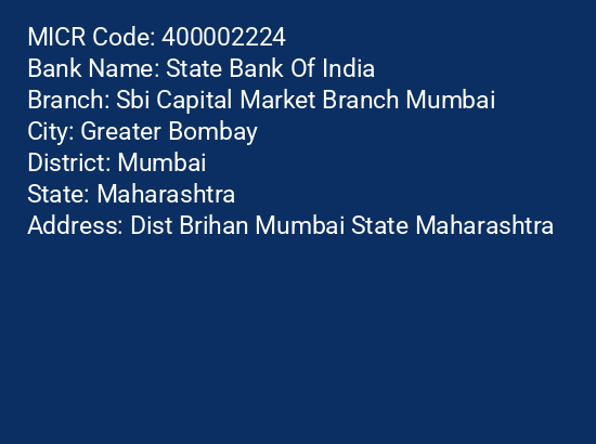 State Bank Of India Sbi Capital Market Branch Mumbai Branch Address ...